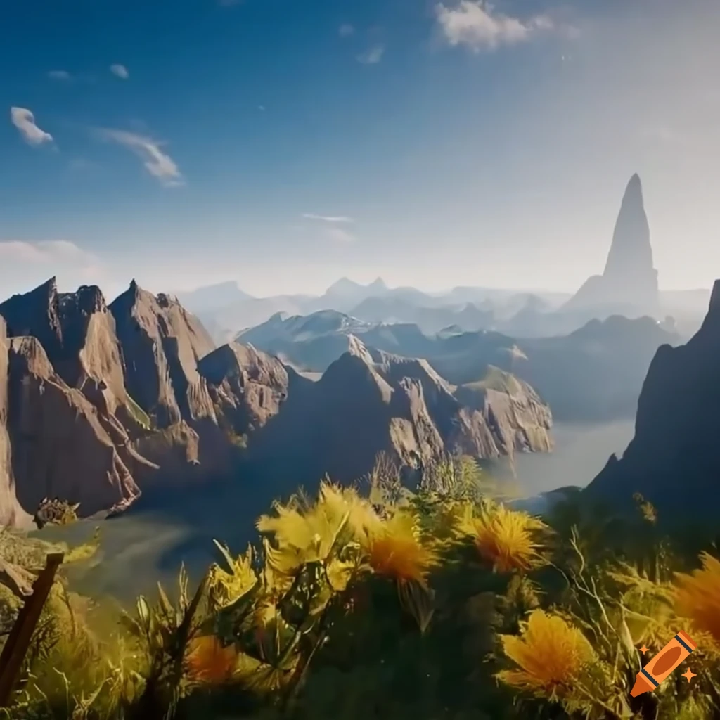 Colorful landscape with space for game main menu, featuring fire ...