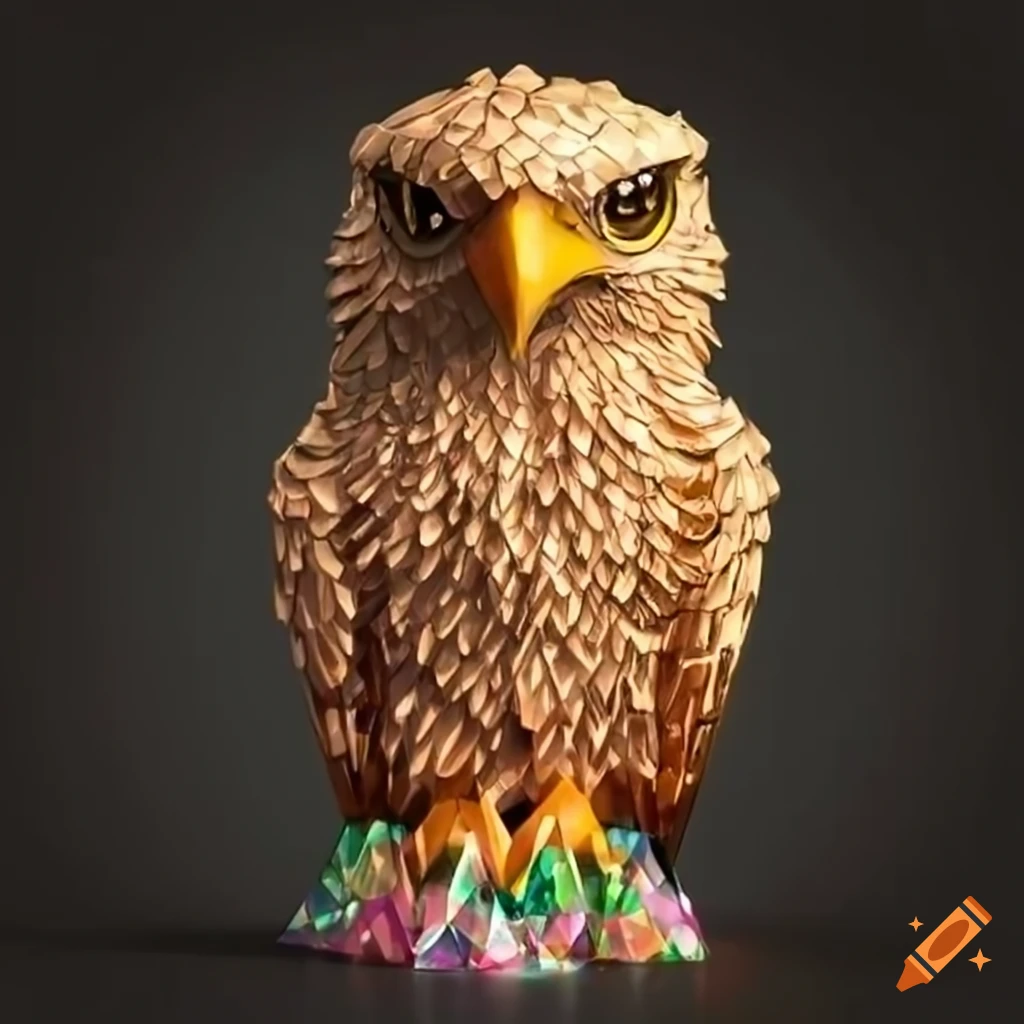 Chibi vibrant eagle crystal sculpture on Craiyon