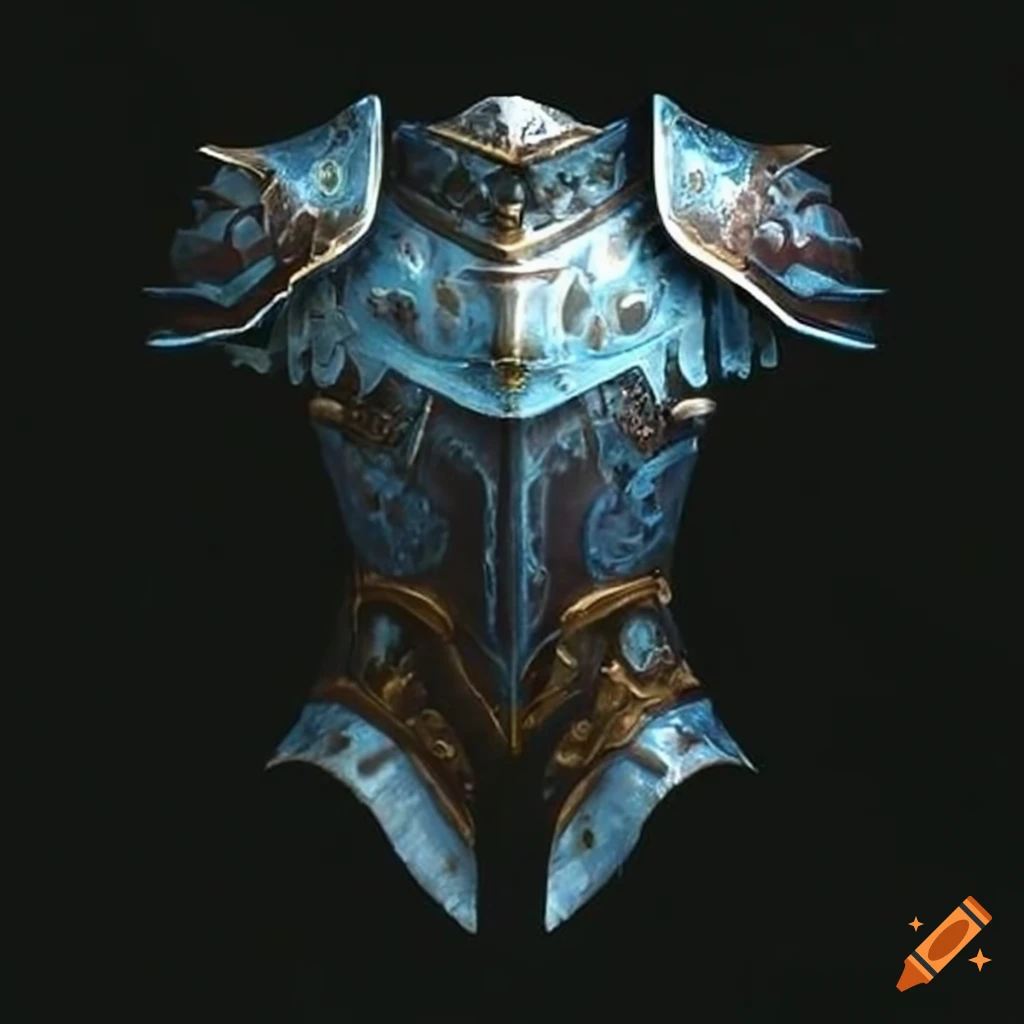Front view of magical armor on Craiyon