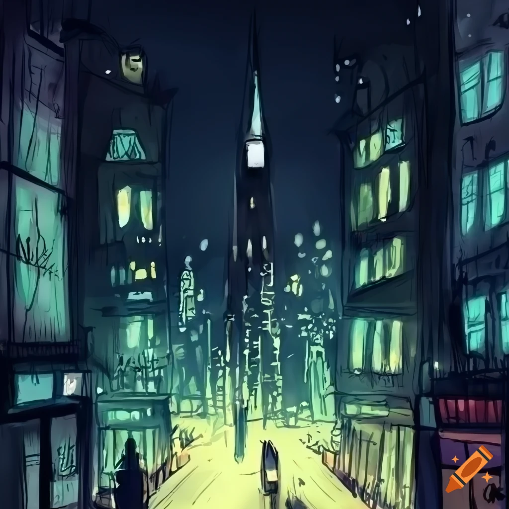 Dark city illustration on Craiyon