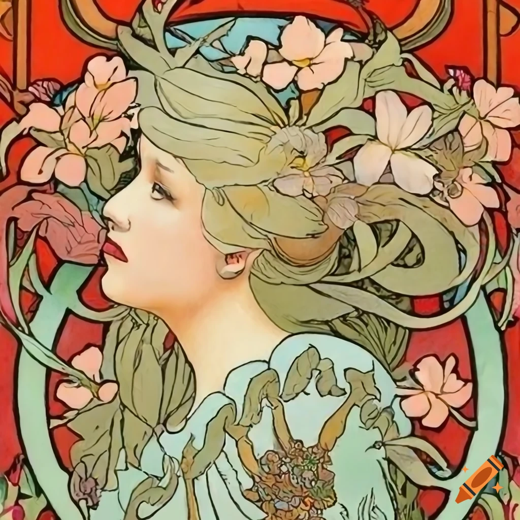 Intriguing art featuring art nouveau flowers by famous artists on Craiyon