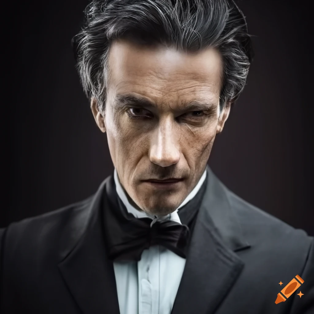 Elegant mature man with short wavy dark hair and stern look on Craiyon