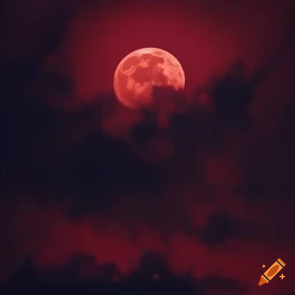 Red night sky with full moon in a horror theme on Craiyon