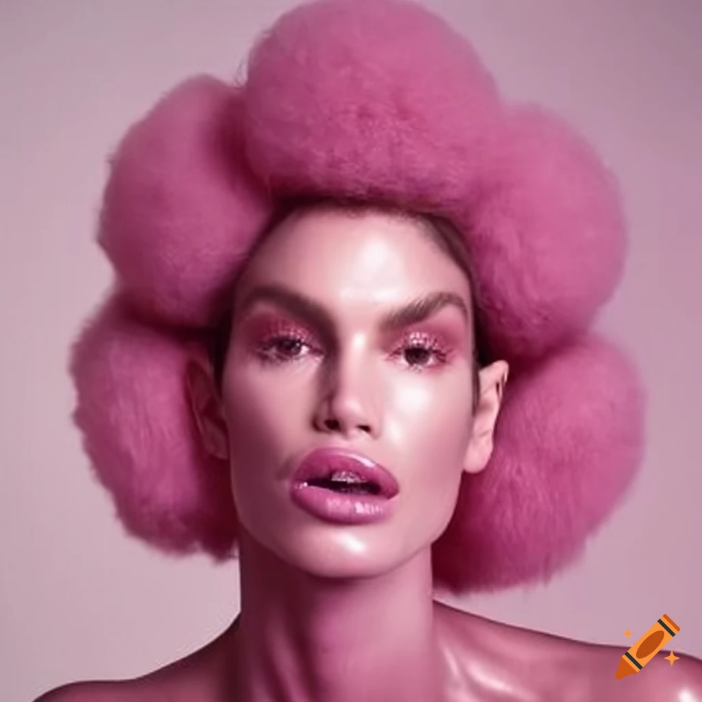 Dusty pink transparent latex fashion featuring a poodle head inspired ...