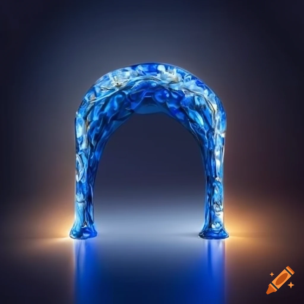 Arch made of smoky glass with twinkling blue, silver, and gold light on ...