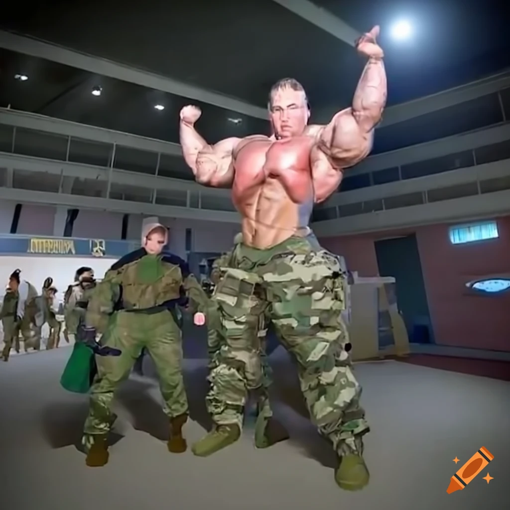 Muscular young military soldier in camo gear on Craiyon