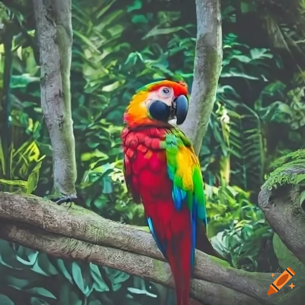 Colorful parrot in a lush jungle setting on Craiyon