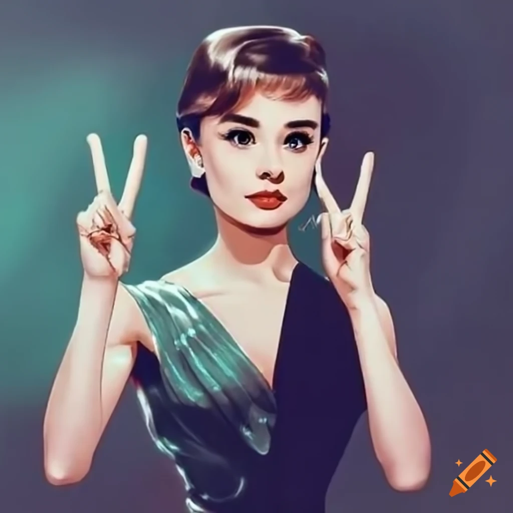 Audrey hepburn posing with a peace sign on Craiyon