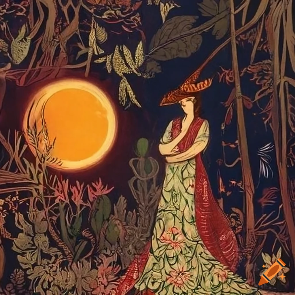 Russian storybook illustration of a Mexican Curandera in a peacock ...