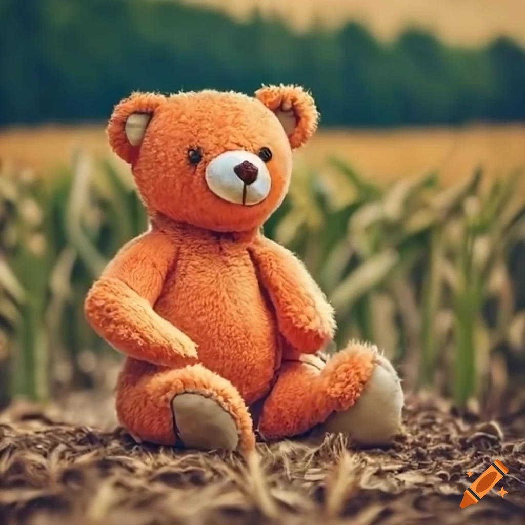 Orange teddy bear in a corn field on Craiyon