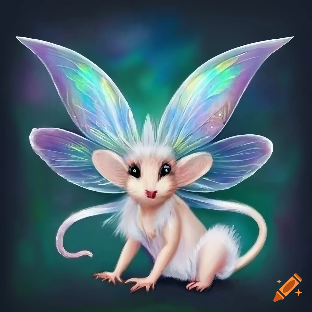 Elegant storybook mouse fairy goddess with white hair and iridescent ...