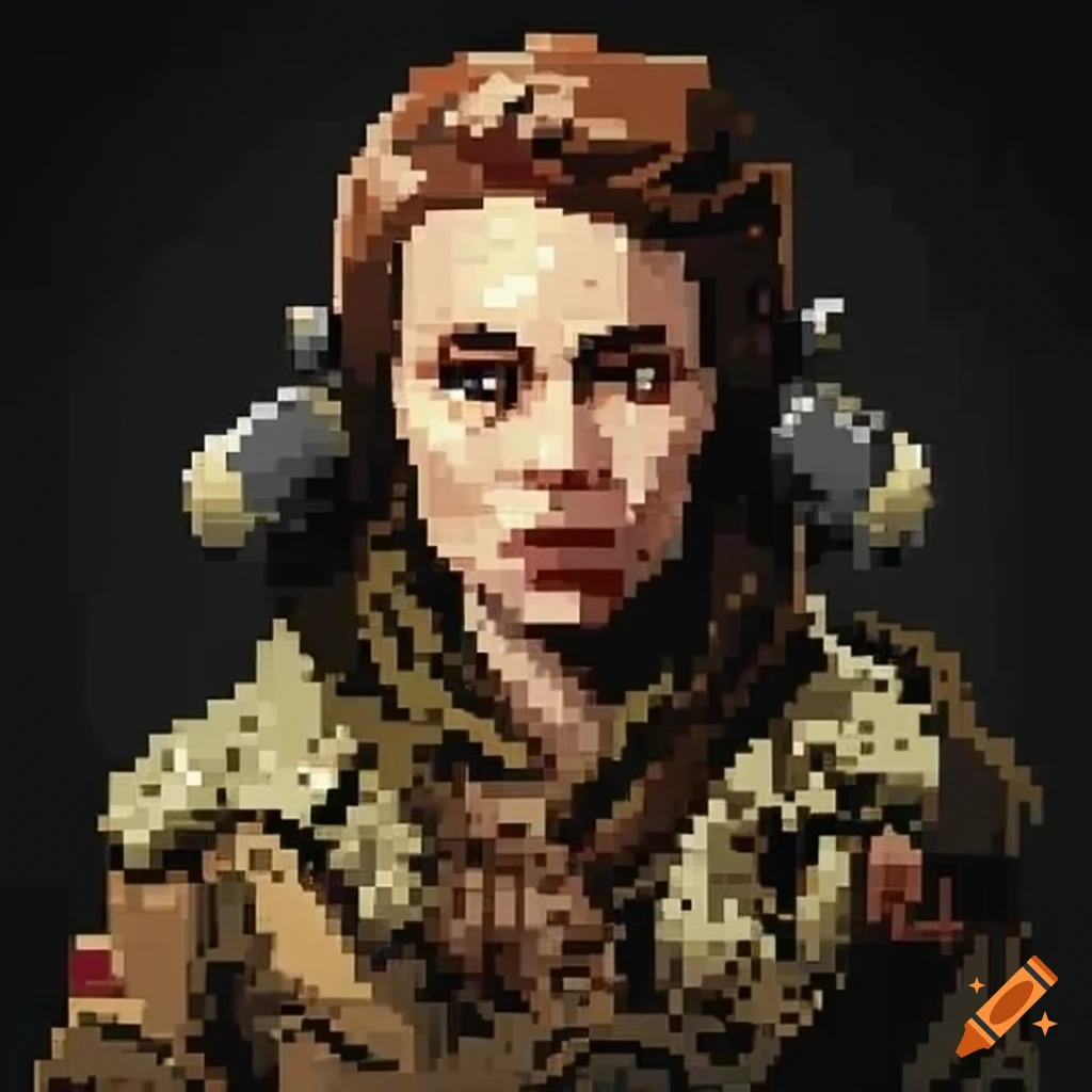 Post-apocalyptic female pilot in an old aviator jacket, detailed pixel ...