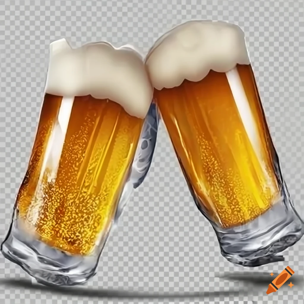 Beer glasses clinking together in a toast on Craiyon