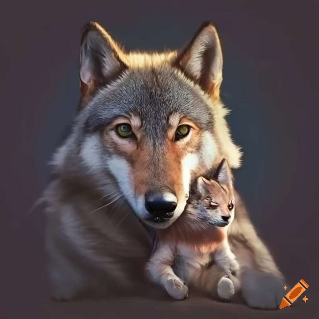 Alpha Wolf With A Kitten On Craiyon