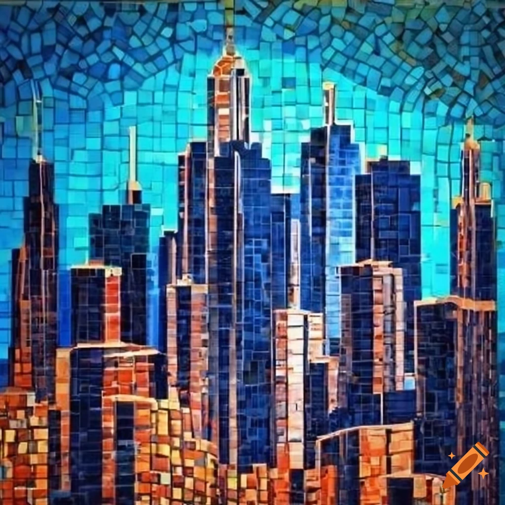 Chicago skyline depicted in mosaic style tiles on Craiyon