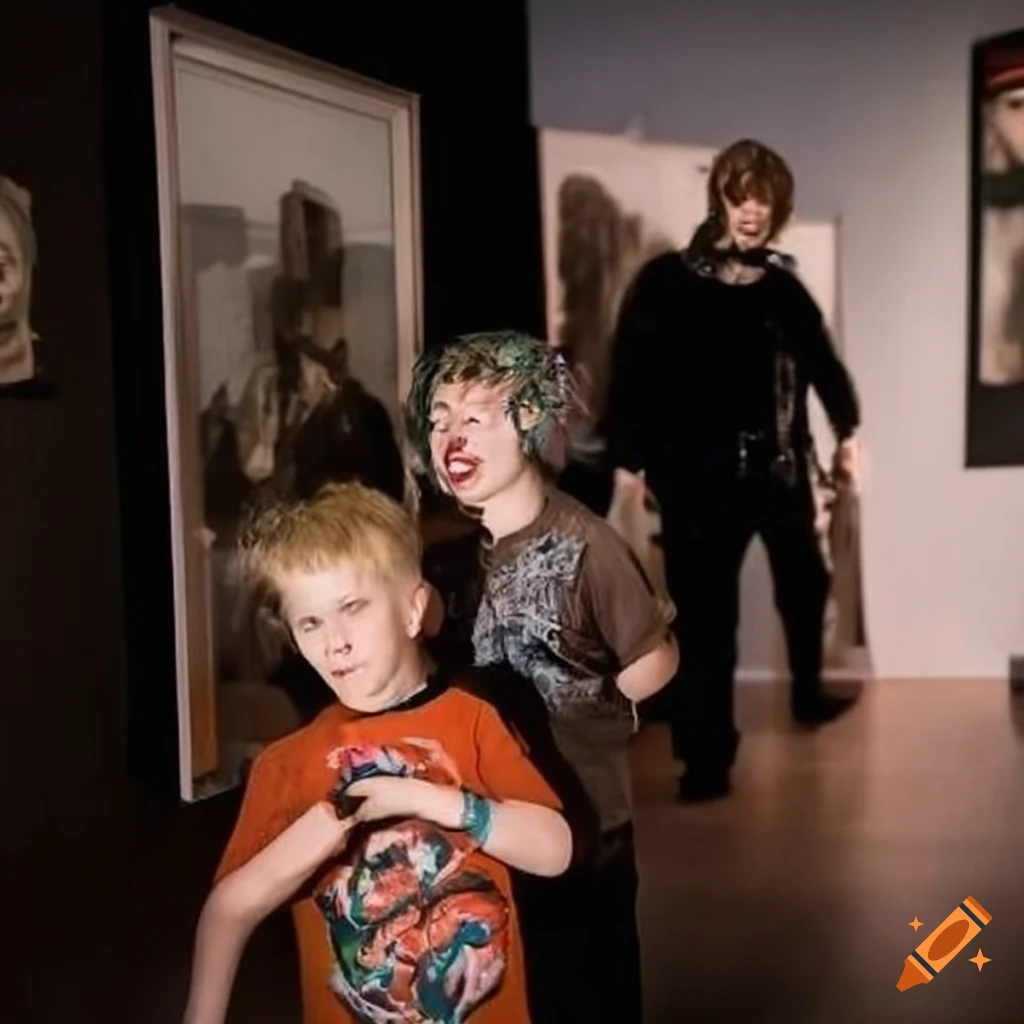 Punk family enjoying at a museum on Craiyon
