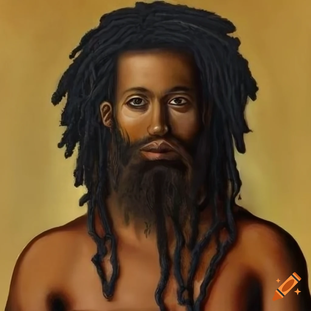 Intricately detailed orthodox painting of a black bearded man with ...