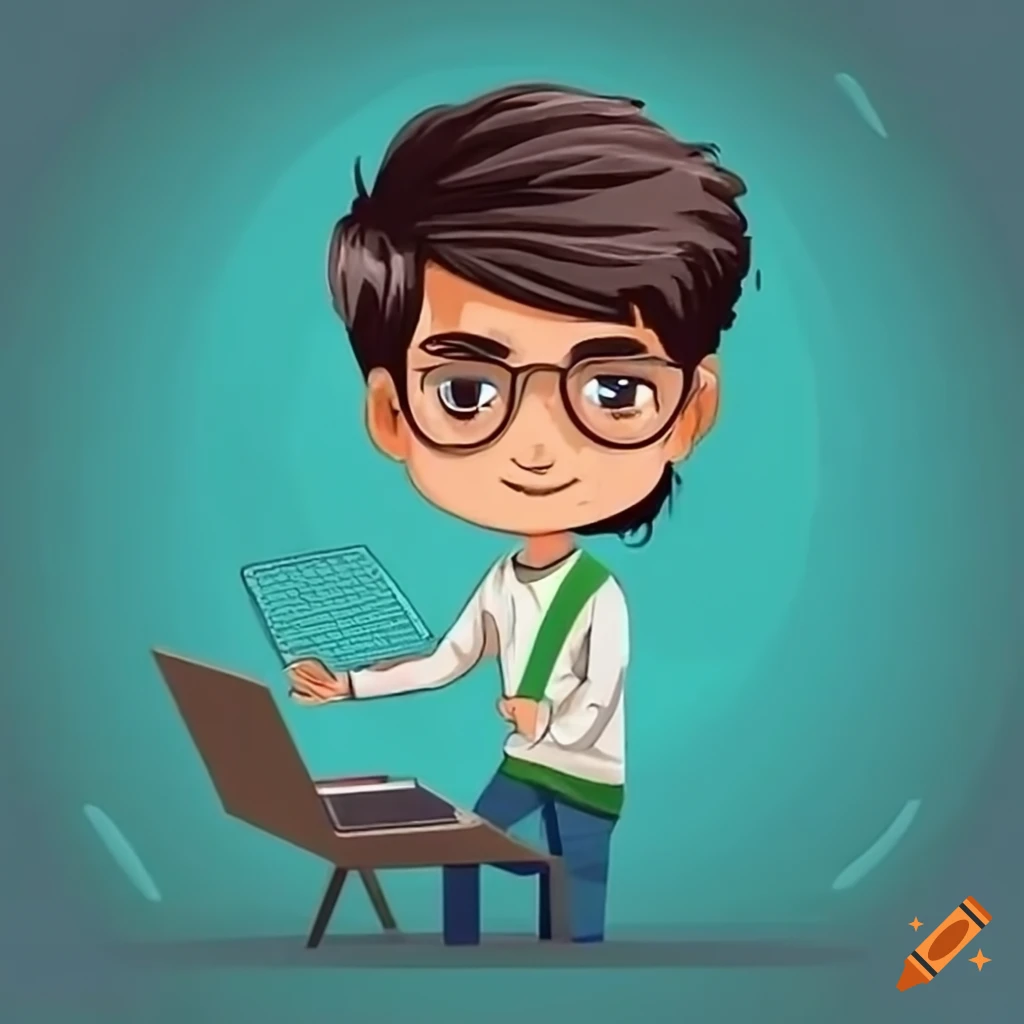 Portrait of a Pakistani freelancer boy on a work station on Craiyon