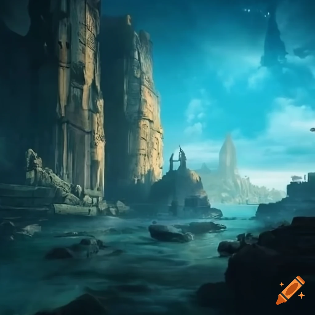 Intrepid explorer discovering a hidden gateway within ancient ruins on ...