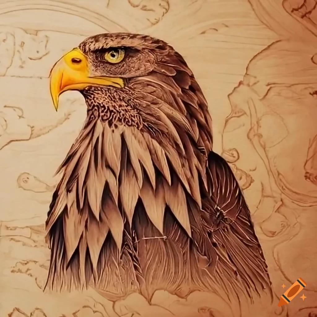 Eagle art in pyrography style on Craiyon