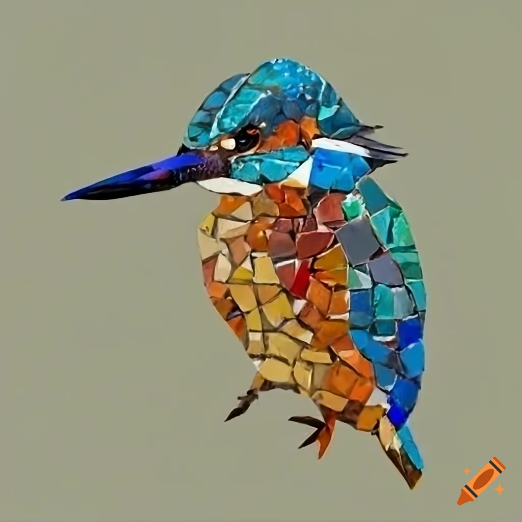 Cubist mosaic of a kingfisher bird on Craiyon