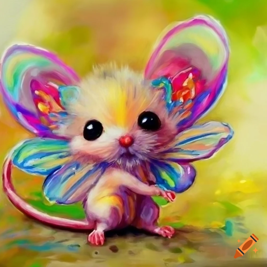 Chibi rainbow fairy mouse in oil painting style on Craiyon