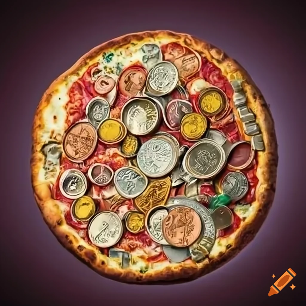 Coins from around the world arranged like a pizza on Craiyon