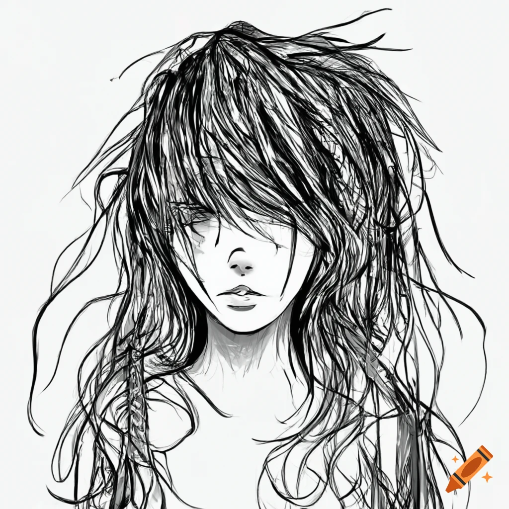 Anime girl with messy hair and twigs covering her eyes on Craiyon