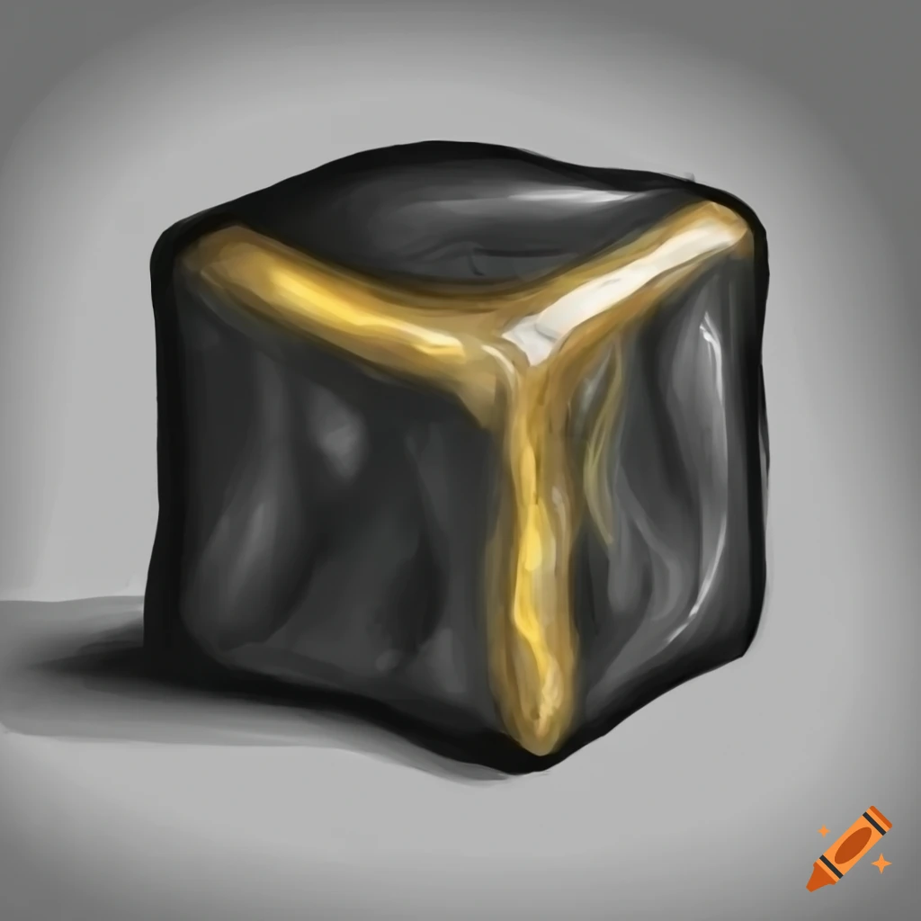 Cute friendly gelatinous cube in golden and onyx black on Craiyon