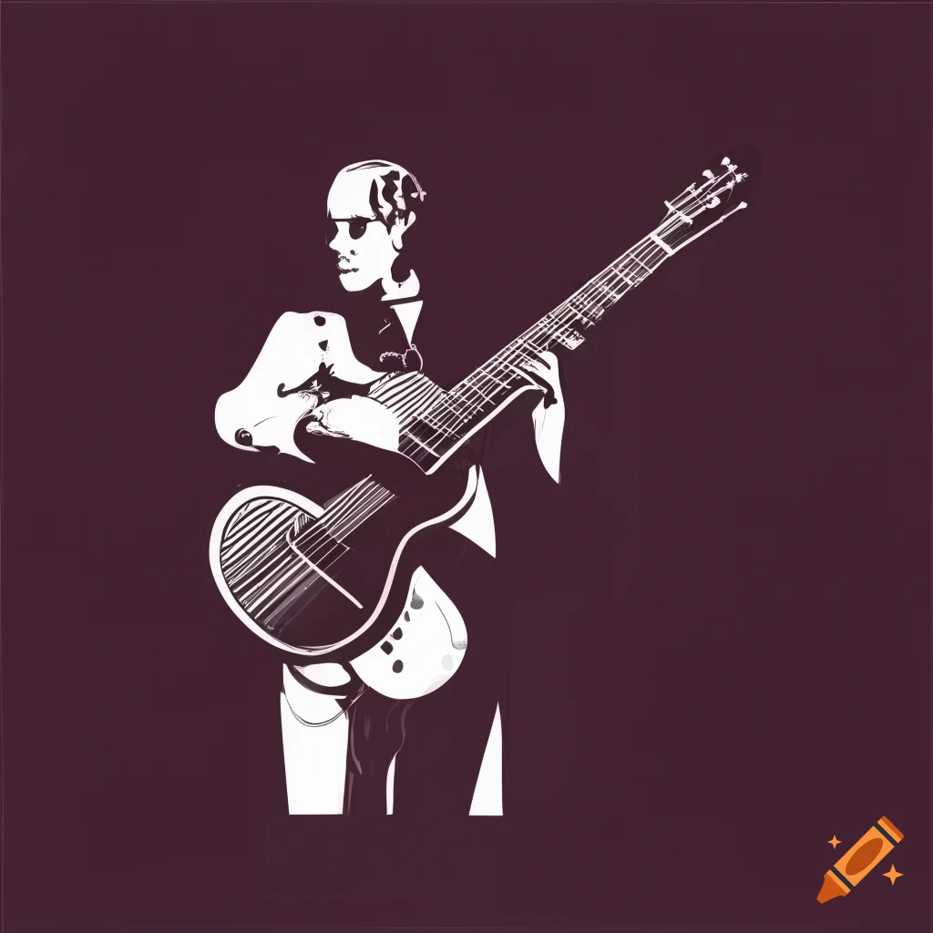 Musician playing guitar in black and white vector graphics on Craiyon