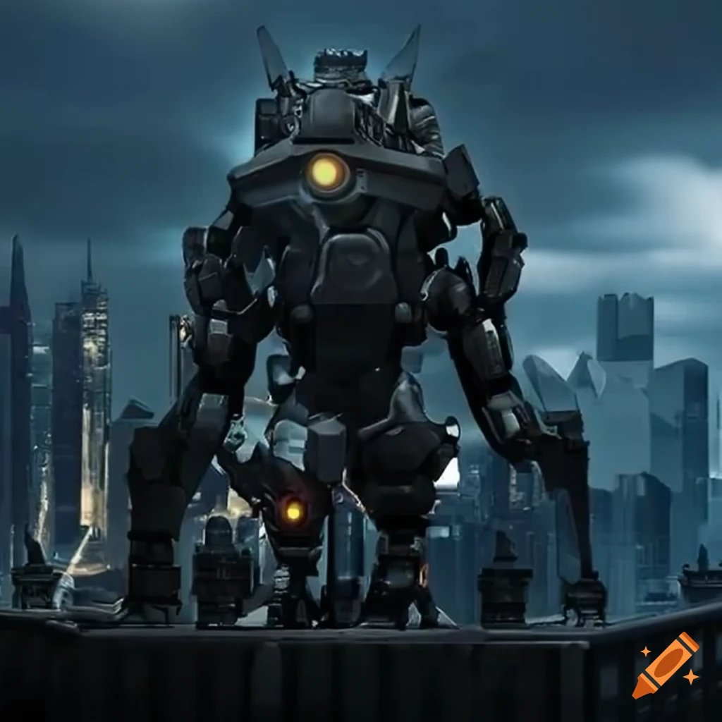 Giant guardian mech robot protecting city gates on Craiyon