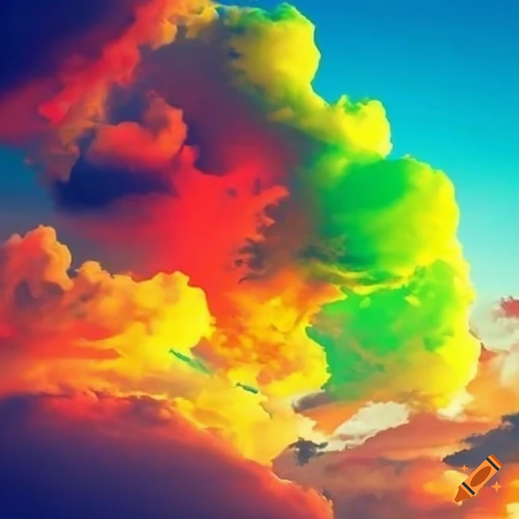 Clouds painted in reggae colors of red, green, and yellow on Craiyon