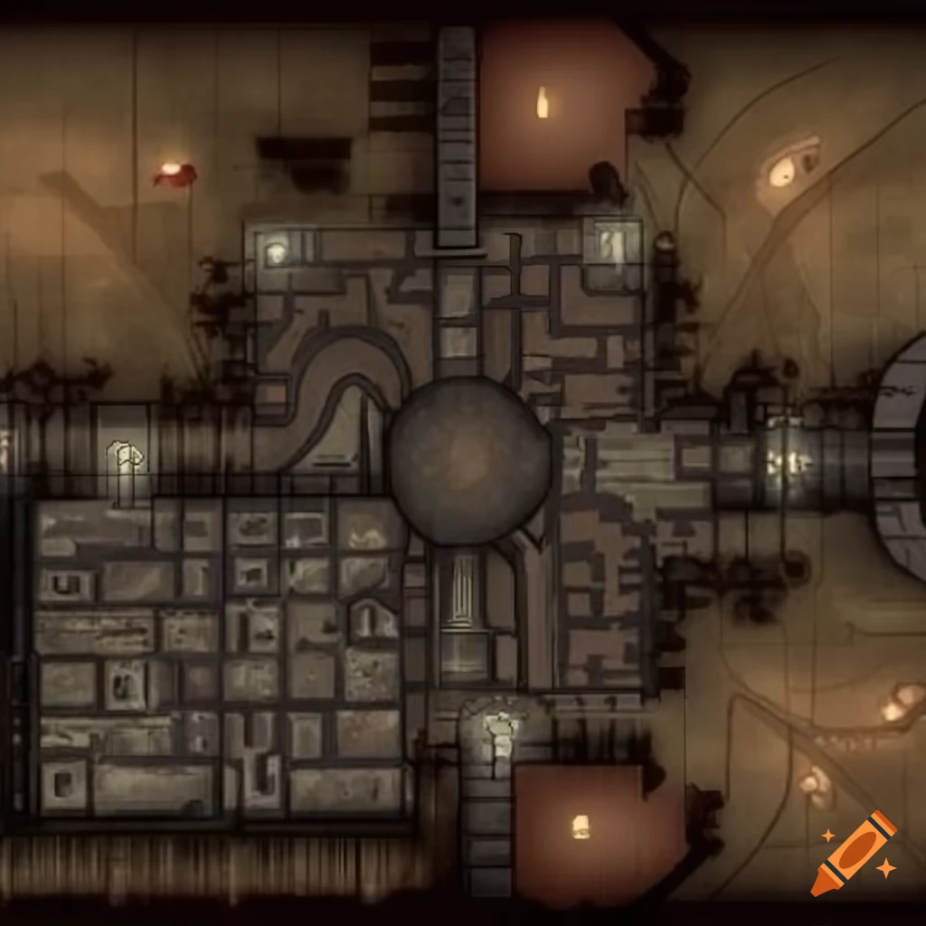 Top-down view of a gothic Victorian city TTRPG map for D&D on Craiyon