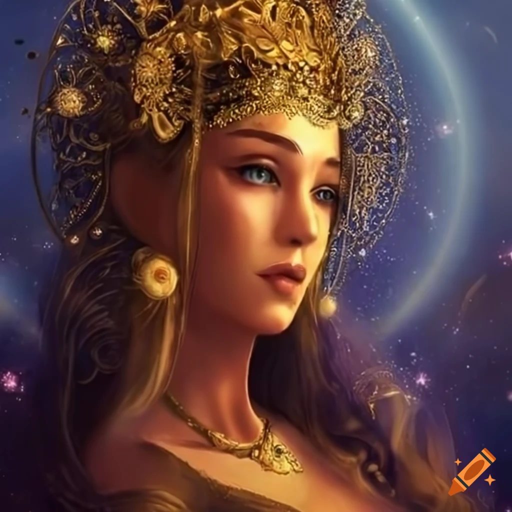 Lyraea, a vision of celestial beauty in ancient times with golden hair ...