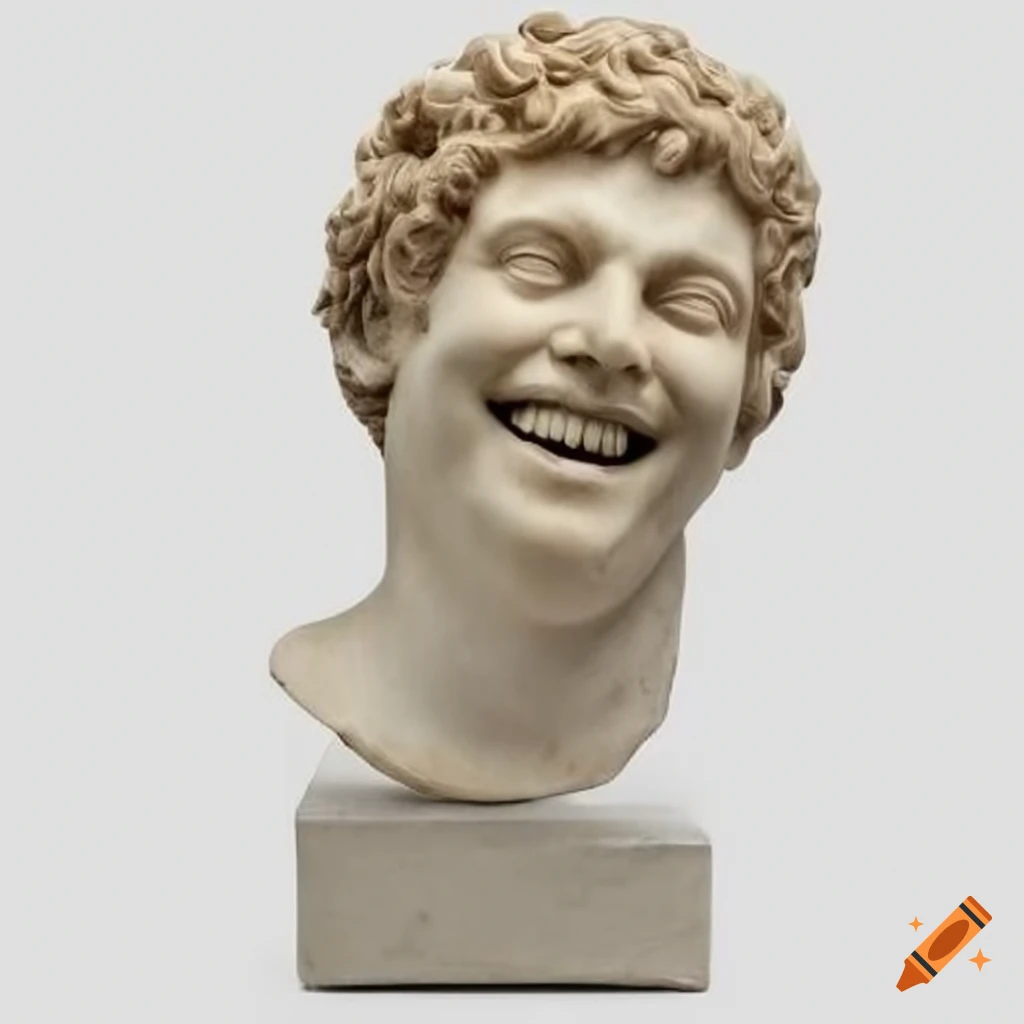 Marble bust of a laughing roman man on Craiyon