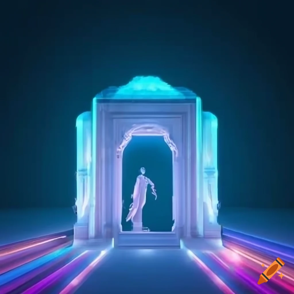 Futuristic marble temple with lasers and geometric statue on Craiyon