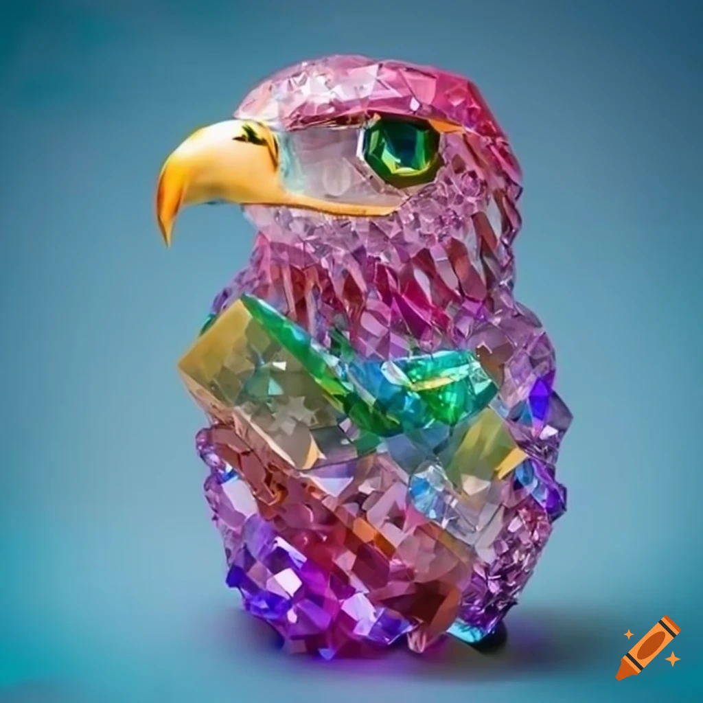 Chibi vibrant crystal eagle sculpture on Craiyon