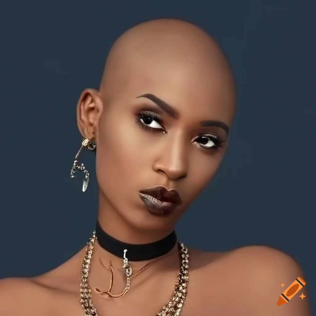 Portrait Of A Stylish Young Black Woman With Shaved Head And Elegant