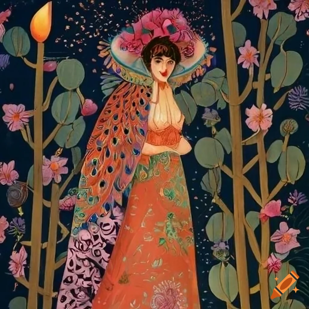 Russian storybook illustration of a Mexican Curandera in a peacock ...