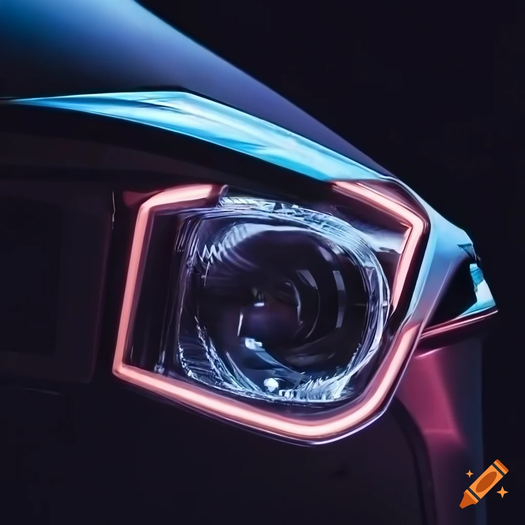 Close-up of futuristic concept suv headlights with intricate design ...