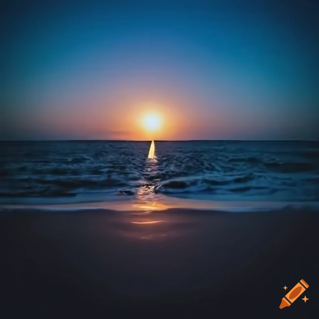 Midnight view of beach with rocks and sea on Craiyon