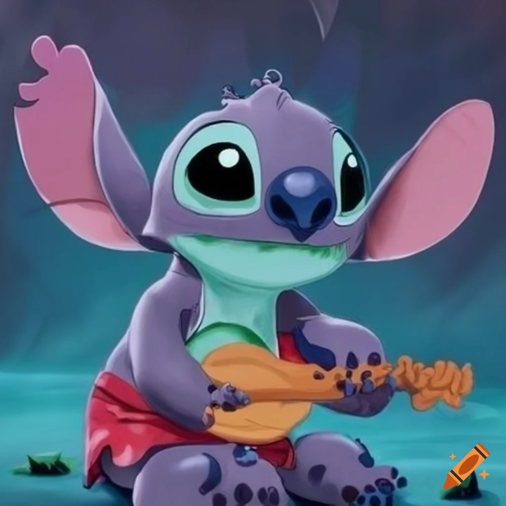 Creative fan art of Lilo and Stitch in amusing role reversal on Craiyon