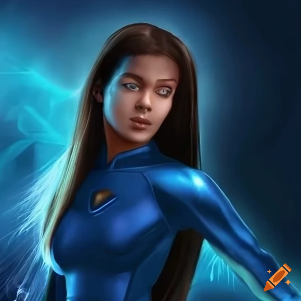 Girl with water superpowers and a blue hero suit on Craiyon