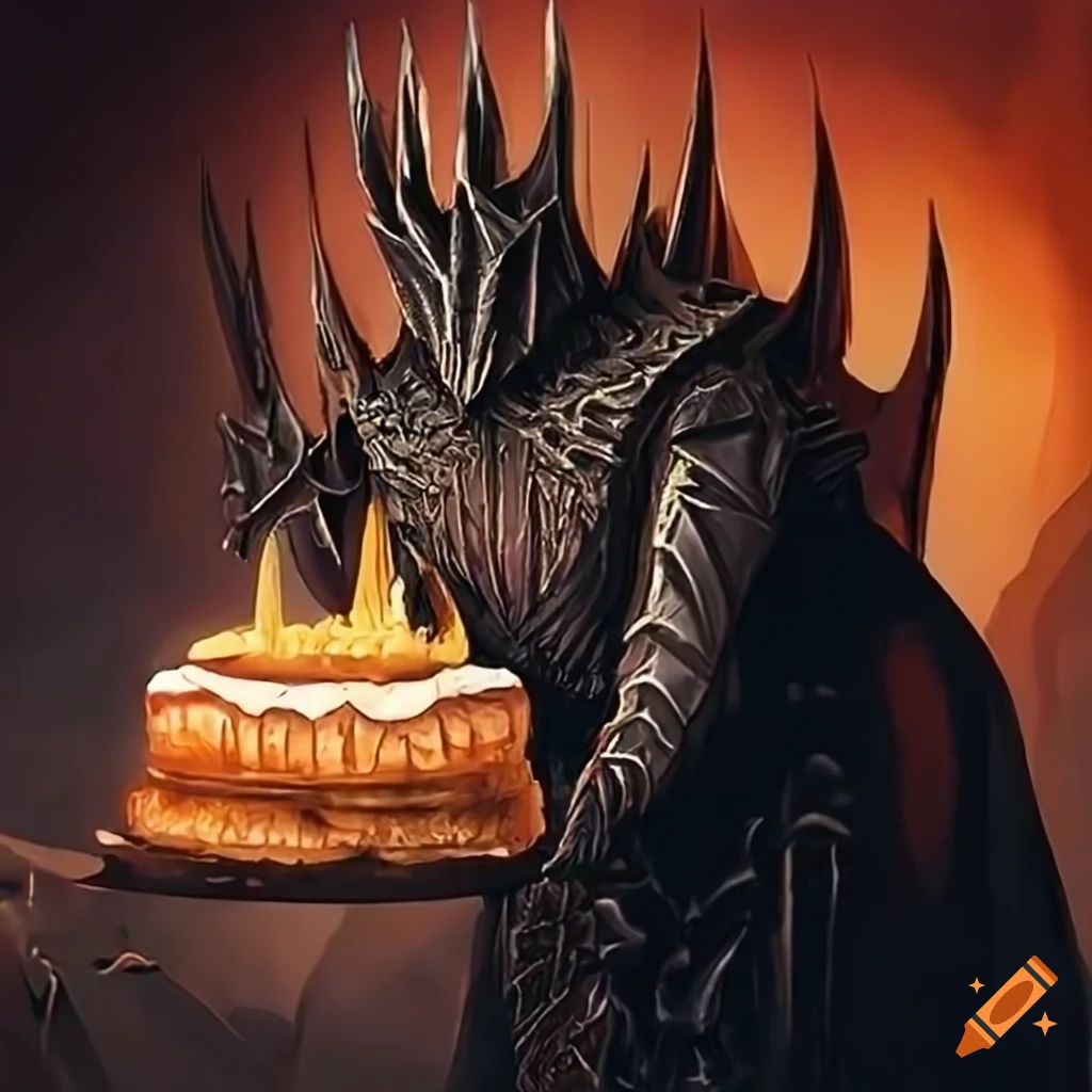 Sauron holding a cake on Craiyon