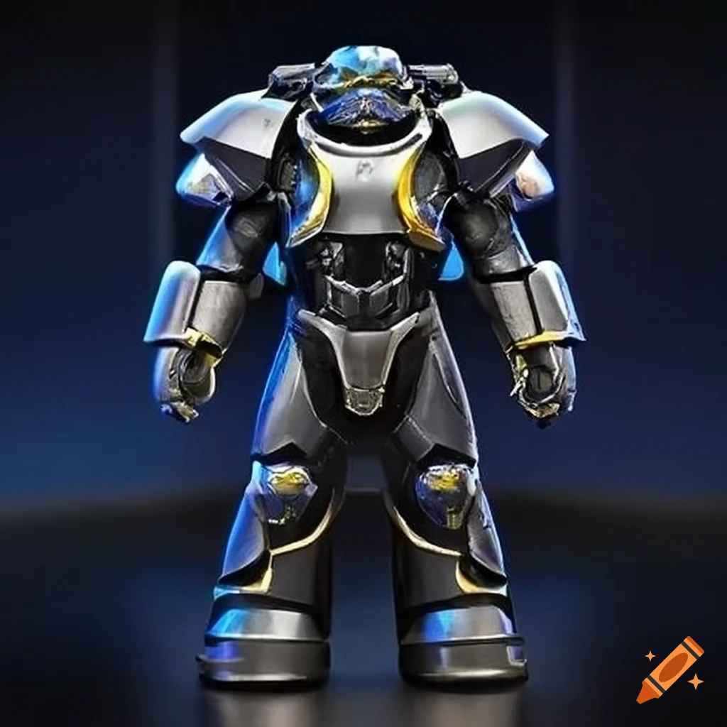 Full body power armor made of black crystals with jet pack turbines on ...