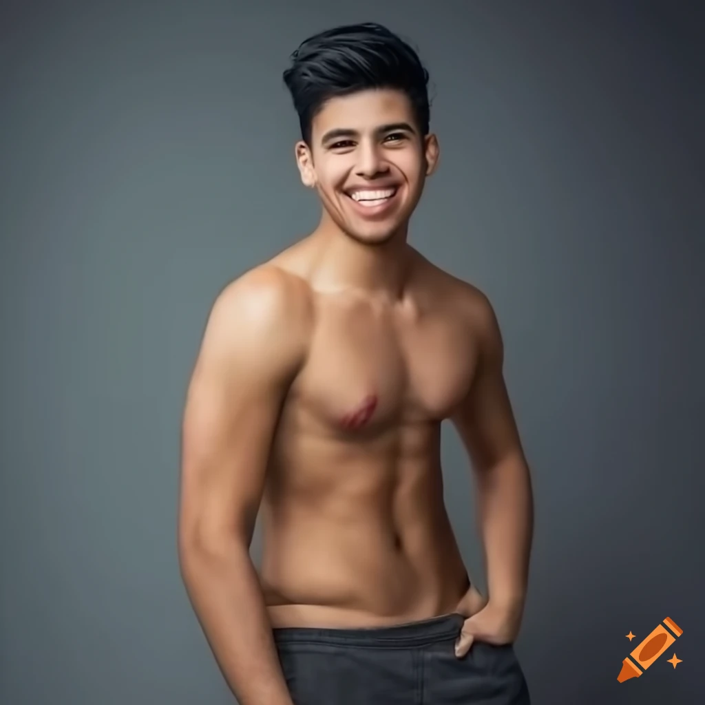 Hispanic young man with a toned slender build and a captivating smile ...