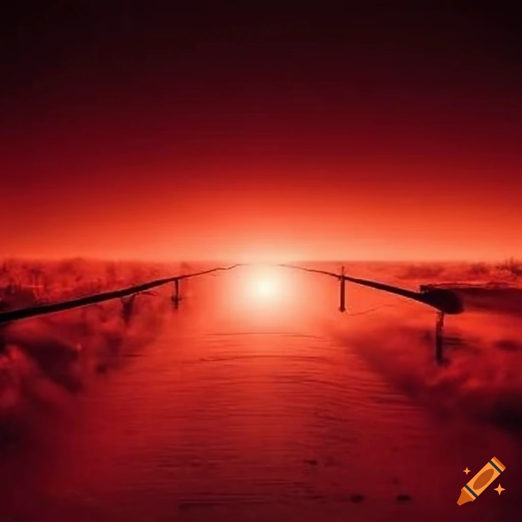 Surreal landscape with red hues on Craiyon