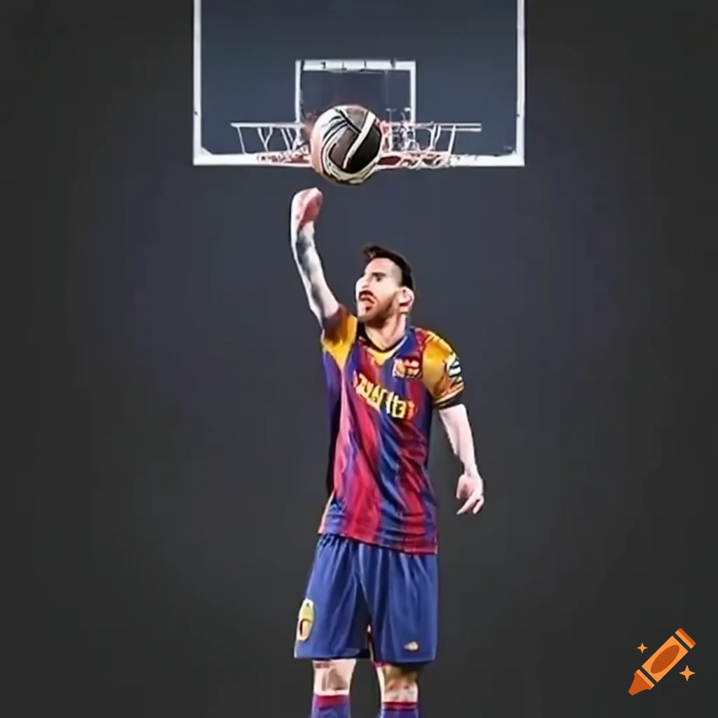 Lionel messi scoring in a basketball court on Craiyon
