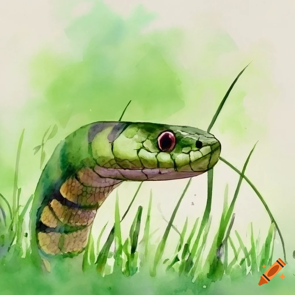 Snake in grass watercolor painting on Craiyon