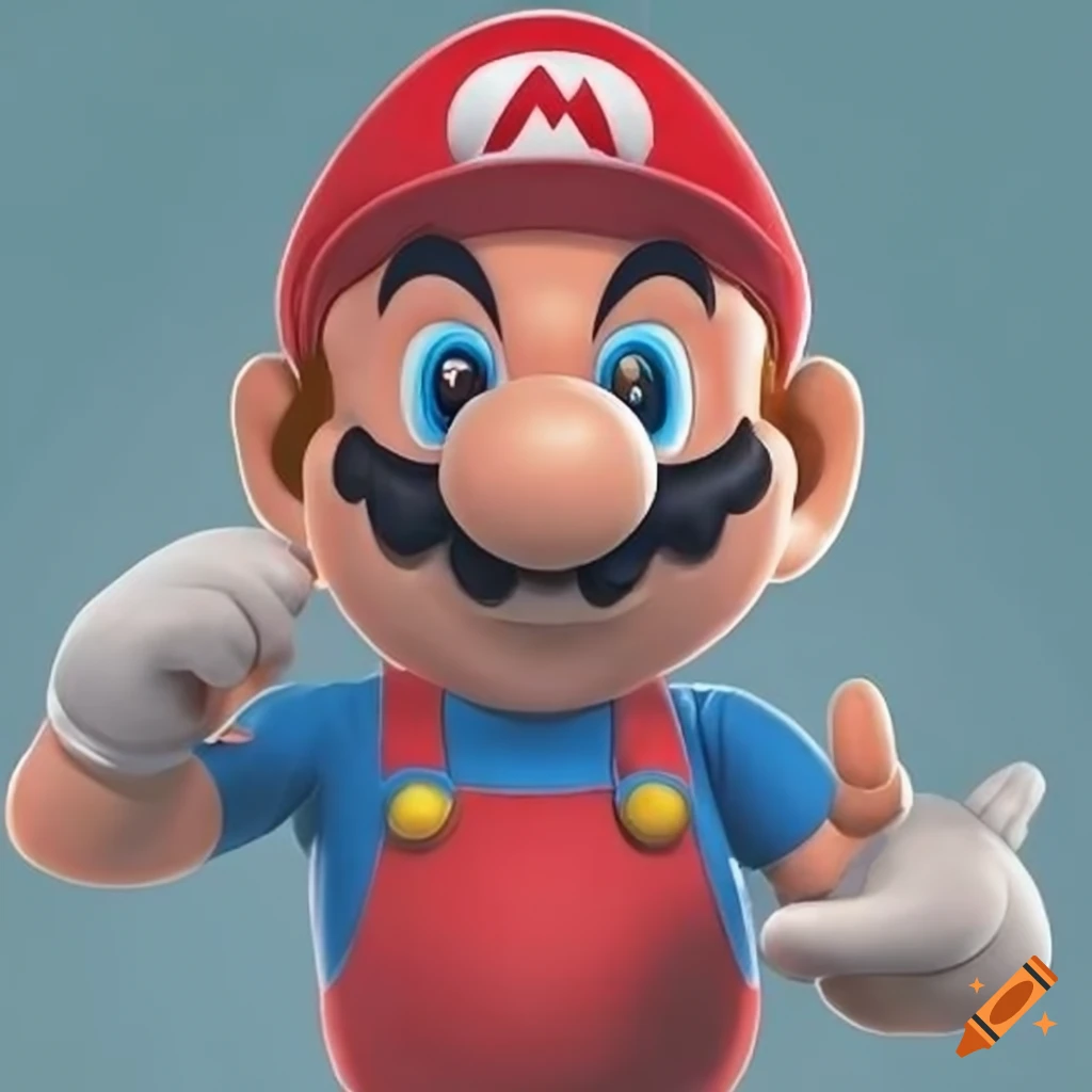 Cartoon character wearing red overalls and a blue shirt on Craiyon